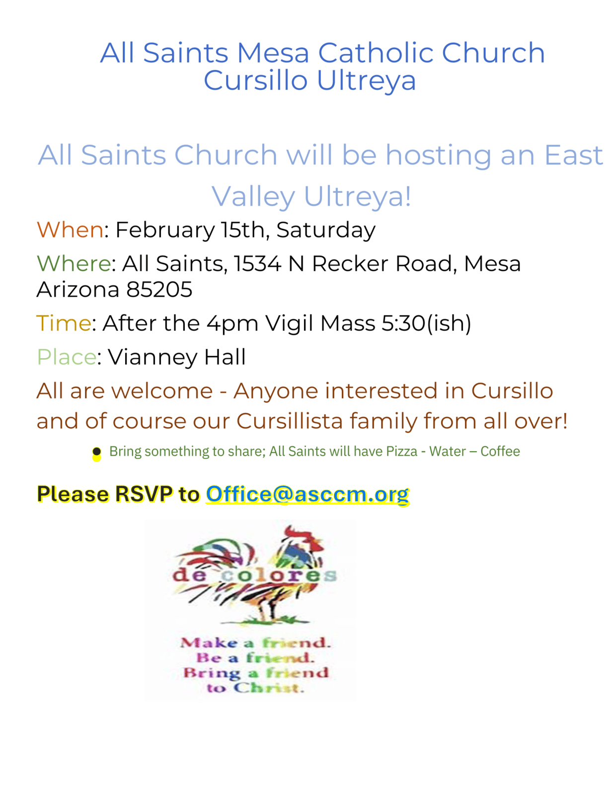 Calendar of Events; ULTREYA | Diocese of Phoenix Cursillo Movement